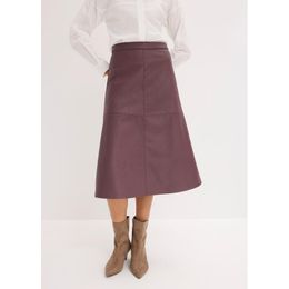 bonprix Damen bonprix Midirock aus Lederimitat, Regular Fit, Midi-L&auml;nge, eleganter Stil lila 44