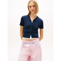 Tommy Jeans Damen Strickjacke &raquo;TJW ESSENTIAL SS RIB CARDIGAN&laquo; mit gerippter Struktur, Slim Fit blau L (40)