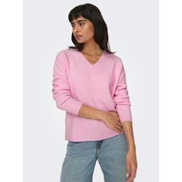 Only Damen Only Strickpullover &raquo;ONLCAMILLA V-NECK L/S PULLOVER KNT NOOS&laquo; Materialmix, regular fit rosa L