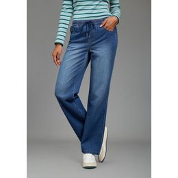 Arizona Damen Relax-fit-Jeans &raquo;mit Schn&uuml;rung&laquo; mit geradem Bein, unifarben blau 44, N-Gr