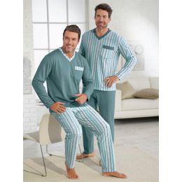 KINGsCLUB Herren Schlafanz&uuml;ge, jade + jade-gestreift, Gr&ouml;&szlig;e 52/54