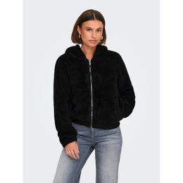 Only Damen Only Kapuzenpl&uuml;schjacke &raquo;ONLNEWANNA CONTACT SHERPA JKT OTW NOOS&laquo; mit Kapuze Kunstfaser schwarz L