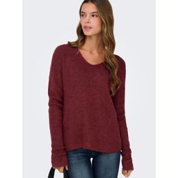 Only Damen Only Strickpullover &raquo;ONLCAMILLA V-NECK L/S PULLOVER KNT NOOS&laquo; Materialmix, regular fit rot XS
