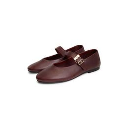 Tommy Hilfiger Damen Riemchenballerina &raquo;TH BUCKLE LEATHER BALLERINA&laquo; Businessschuh, mit verstellbarer Schnalle &uuml;ber den Rist, schmale Form. braun 39