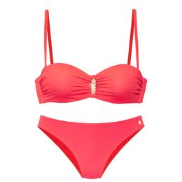 Lascana Damen Lascana B&uuml;gel-Bandeau-Bikini mit goldfarbenem Accessoire pink 36, Cup E