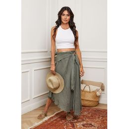 Fleur de Lin Leinen-Rock "Luberon" in Khaki - 75% | Gr&ouml;&szlig;e L | Damenroecke