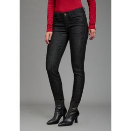 Arizona Damen Skinny-fit-Jeans &raquo;mit Keileins&auml;tzen&laquo; extra-enger Beinschnitt, niedrige Leibh&ouml;he schwarz 50, N-Gr