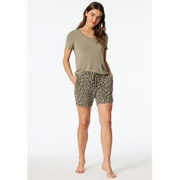 Schiesser Pyjama-Shorts in Khaki/ Creme - 34% | Gr&ouml;&szlig;e 46 | Damen-loungewear