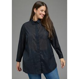 Laura Scott Curve Damen Laura Scott CURVE Klassische Bluse &raquo;Gro&szlig;e Gr&ouml;&szlig;en&laquo; aus Baumwolle, mit feinem silberfarben glitzernden Nadelstreifenmuster 46