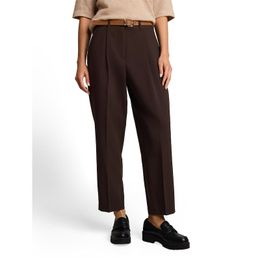 Tom Tailor Damen Tom Tailor Bundfaltenhose &raquo;Barrel Leg&laquo; Sommerhose mit G&uuml;rtel braun 34, L&auml;nge 28
