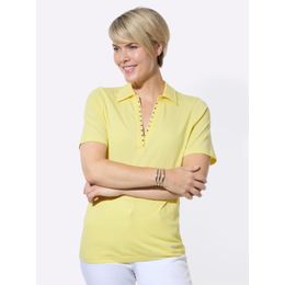 WITT Damen Poloshirt mit R&uuml;schen und Nietenbesatz, zitrone, Gr&ouml;&szlig;e 44