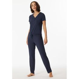 Schiesser Damen Pyjamahose &raquo;Mix + Relax&laquo; Single Jersey Qualit&auml;t, bequem, Satin-Bindeband blau 88, N-Gr