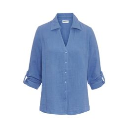 Damen Hemdbluse "mit 3/4-&Auml;rmeln aus weicher Musselinware"blau, Gr. 46, BEACHTIME BY LASCANA, unifarben, Web, Obermaterial: 100% Baumwolle, Blusen,