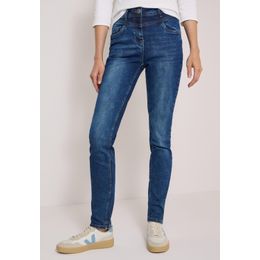 Cecil Damen Slim-fit-Jeans, blau, Gr. 33, Denim/Jeans, Obermaterial: 78% Baumwolle, 20% Polyester, 2% Elasthan. Futter: 52% Polyester, 48% Baumwolle,