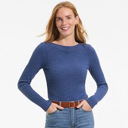 LANDS' END Rippstrick-Shirt mit U-Boot-Ausschnitt f&uuml;r Damen, Damen, size: regular, Blau, Elasthan/Baumwoll-Mischung/Polyester-Mischung, by Lands' End