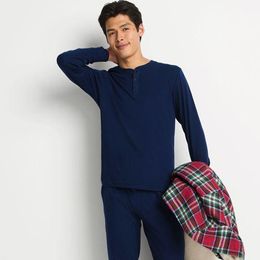 LANDS' END Henley-Schlafshirt f&uuml;r Herren, Herren, size: regular, Blau, Baumwolle, by Lands' End