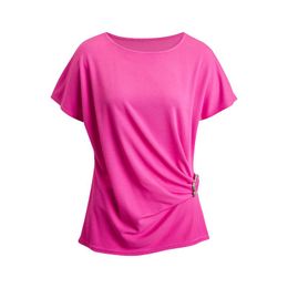 Lascana Damen Lascana Kurzarmshirt &raquo;mit elegantem Accessoires&laquo; Feinstrick aus weicher Viskosemischung pink 44/46