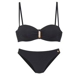 Lascana Damen B&uuml;gel-Bandeau-Bikini, schwarz, Gr. 34, unifarben, Recycling-Polyamid, Bikini-Sets, mit goldfarbenem Accessoire