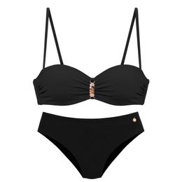 Lascana Damen B&uuml;gel-Bandeau-Bikini, schwarz, Gr. 40, unifarben, Recycling-Polyamid, Bikini-Sets, mit goldfarbenem Accessoire