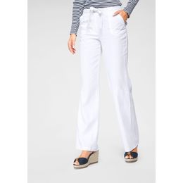 Aniston CASUAL Damen Leinenhose, wei&szlig;, Basic, Gr. 50, Leinenoptik, unifarben, Web, Obermaterial: 55% Leinen, 45% Viskose, Hosen, mit Bindeband
