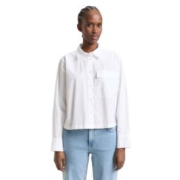 Damen Langarmbluse, wei&szlig;, Gr. XL, Tom Tailor Denim, unifarben, Web, Obermaterial: 100% Baumwolle, Blusen, gestreift, kurze Form, mit Brusttasche