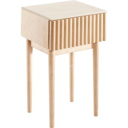 Nachttisch, B:39cm H:61cm T:34cm, beige, HOMSY BY ANA JOHNSON, Schlafzimmer, Tische, "Solva", Esche-/Eukalyptusholz, geriffelte Front, Keramikplatte,