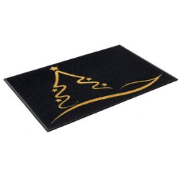 Fu&szlig;matte, B:50cm H:7mm L:75cm, schwarz, wash+dry by Kleen-Tex, Kunstfaser, Flur, Teppiche, "Golden Shine", Schmutzfangmatte,Motiv Weihnachten