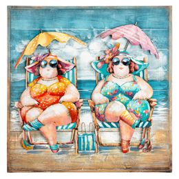 Metallbild Gilde, B:80cm H:80cm T:4cm, bunt, Metall, Bilder, "Bild quadratisch Sun Ladies mehrfarbig", Strandfrauen Sommerfeeling Sonnenhut