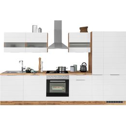 K&uuml;chenzeile KOCHSTATION, B:330cm T:60cm, wei&szlig;, Komplettk&uuml;chen-Sets, "KS-Luhe", 330 cm breit, wahlweise mit oder ohne E-Ger&auml;ten, gefr&auml;ste MDF-Fronten