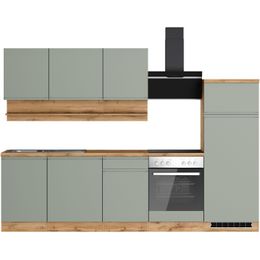 K&uuml;chenzeile KOCHSTATION, B:280cm H:200cm T:60cm, gr&uuml;n, Komplettk&uuml;chen-Sets, "KS-Virginia,neu in verbesserter Ausf&uuml;hrung", Breite 280 cm, Soft-Close,