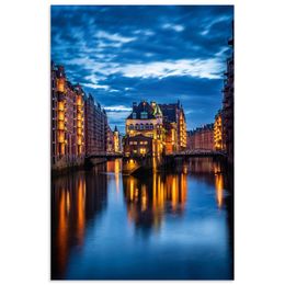 Wandbild Artland, B:80cm H:120cm, blau, Alu Dibond, Wohnzimmer, Bilder, "Wasserschloss Speicherstadt in Hamburg", als Alubild, Leinwandbild, Poster,