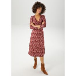 Aniston CASUAL Damen Jerseykleid, rot, Gr. 48, bedruckt, gemustert, Single Jersey, Obermaterial: 95% Viskose, 5% Elasthan, Kleider, mit