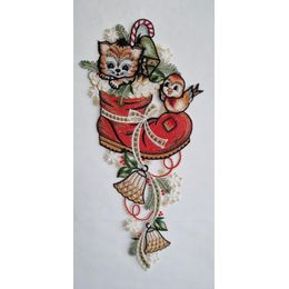 Fensterbildbunt, Stickereien Plauen, Polyester, Fensterbilder, "Fensterbild Katze im Stiefel", echte Plauener Stickerei