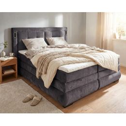Boxspringbett OTTO HOME, B:204cm L:215cm, grau, Holz teilmassiv, Holzwerkstoff, Spanplatte, Jugendzimmer, Komplettbetten, "MIVVA mit Bettkasten, mit
