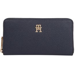Tommy Hilfiger Damen Geldb&ouml;rse "TH EMBLEM LARGE ZA", blau, Polyurethan, Strukturmuster, unifarben, Kleinlederwaren, mit TH-Emblem vorne
