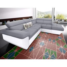 Ecksofa COTTA, B:262cm H:79cm T:102cm, grau, Kunstleder SOFTLUX / Struktur (100% Polyester);Edles Flachgewebe (100% Polyester) / Feine Struktur (100%