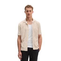 Marc O'Polo MARC O'POLO Herren Kurzarmhemd "mit weichem Frottee-Blattmuster", beige, Gr. M, unifarben, Obermaterial: 100% Baumwolle, Hemden