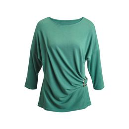 Lascana Damen Lascana Langarmshirt &raquo;mit elegantem Accessoires&laquo; Feinstrick aus weicher Viskosemischung gr&uuml;n 36/38