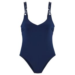 s.Oliver Damen Badeanzug "Beverly", blau, Gr. 44, unifarben, Recycling-Polyamid, Badeanz&uuml;ge, mit kontrastfarbigen Zierringen