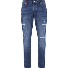 2Y Premium Herren Bequeme Jeans "2Y Premium 2Y MATEO DESTROYED SLIM FIT JEANS", blau, Gr. 32, unifarben, 98% Baumwolle, 2% Elasthan, Jeans