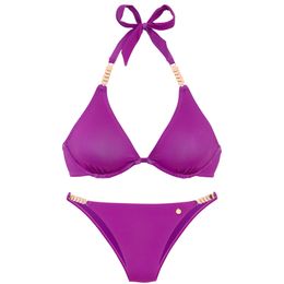 Lascana Damen B&uuml;gel-Bikini, lila, Gr. 40, unifarben, Recycling-Polyamid, Bikini-Sets, mit goldfarbenem Accessoire