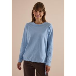 Cecil Damen Langarmshirt, blau, Gr. XS, unifarben, Web, 100% Baumwolle, Shirts, aus reiner Baumwolle