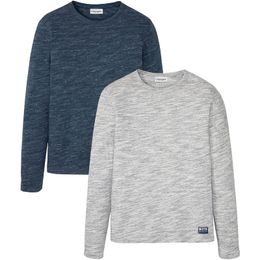 bonprix Herren bonprix Langarmshirt Packung, 2 tlg. regular fit Passform, Rundhalsausschnitt blau 52/54 (L)
