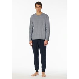 Schiesser Herren Schlafanzug "Casual Essentials", Gr. 54, blau, Single Jersey, Obermaterial: 100% Baumwolle, unifarben, Homewear-Sets, mit feinen,