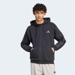 Herren Kapuzensweatshirt "ESSENTIALS 3-STREIFEN FLEECE"schwarz, carbon, Gr. M, adidas Sportswear, Obermaterial: 70% Baumwolle, 30% Polyester,