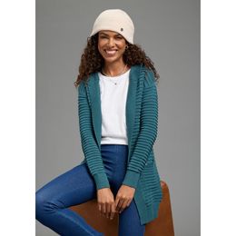 Laura Scott Damen Kapuzenstrickjacke &raquo;mit figurumspielender Passform&laquo; mit gestreiftem Strukturmuster, aus Baumwolle gr&uuml;n 48/50