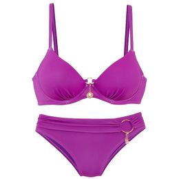 Lascana Damen Lascana B&uuml;gel-Bikini mit wattierten Cups und 3 exklusiven Charms-Anh&auml;ngern lila 44, Cup D