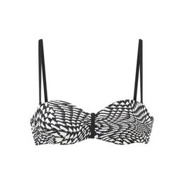 Damen B&uuml;gel-Bandeau-Bikini-Top "Ivalu", schwarz-wei&szlig;, Gr. 40, French Connection, bedruckt, kontrastfarbene Details, Recycling-Polyamid,