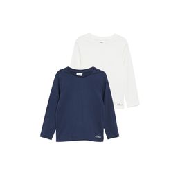 s.Oliver JUNIOR Jungen Langarmshirt, blau, Gr. 176, unifarben, Jersey, Obermaterial: 100% Baumwolle, Shirts, 2er Pack Shirt / f&uuml;r Boys / Rundhals