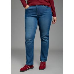 Laura Scott Curve Damen Laura Scott CURVE Gerade Jeans &raquo;Gro&szlig;e Gr&ouml;&szlig;en&laquo; Straight-Fit, gerader Beinverlauf, hohe Leibh&ouml;he blau 42, N-Gr